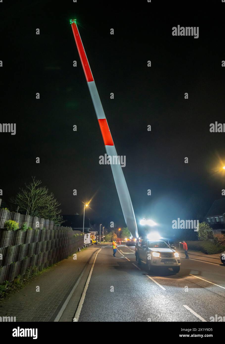 Transport of a 68 meter long, 22 T heavy blade, of a wind turbine, here ...
