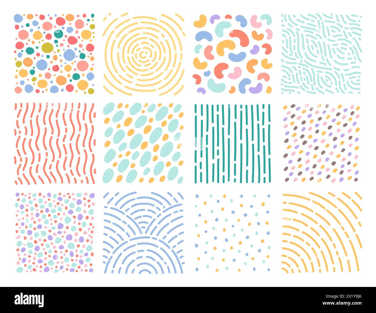 Hand drawn doodle textures. Cute spots and dashes, circular, linear ...