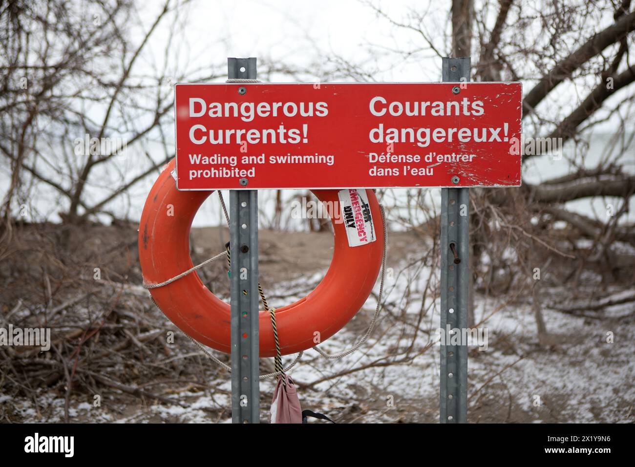 Dangerous Currents Wading Swimming Prohibited in public park Stock ...