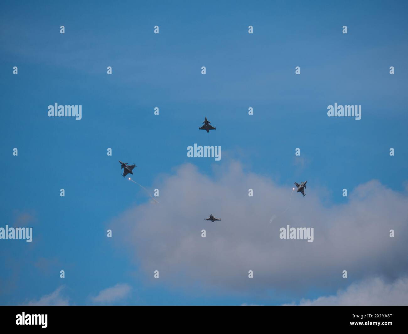 Swedish Airforce air show on F16 Ärna airfield, Uppsala Sweden. Four ...