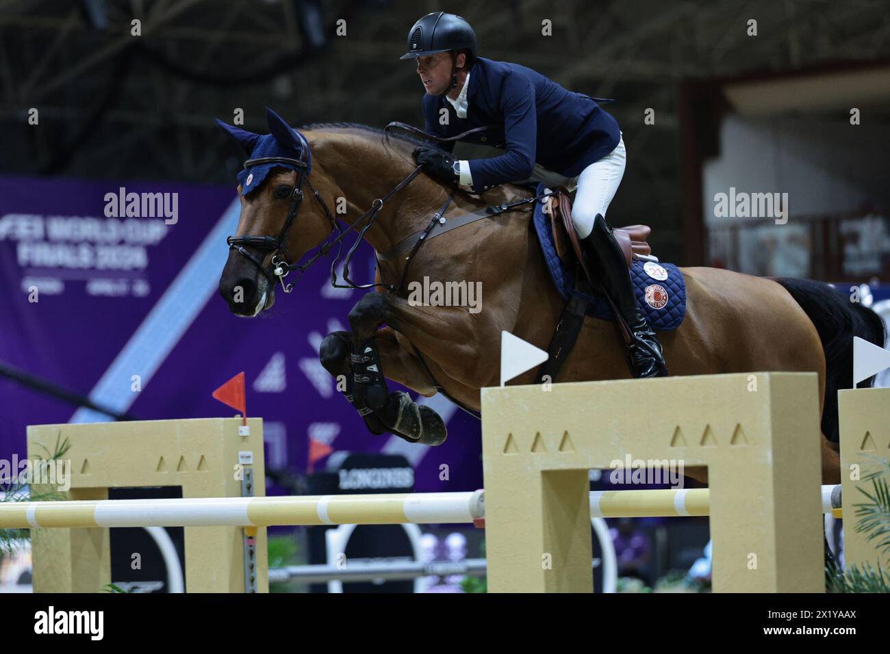 Ben Maher of Great Britain with Dallas Vegas Batilly during the Longines FEI Jumping World Cup ...