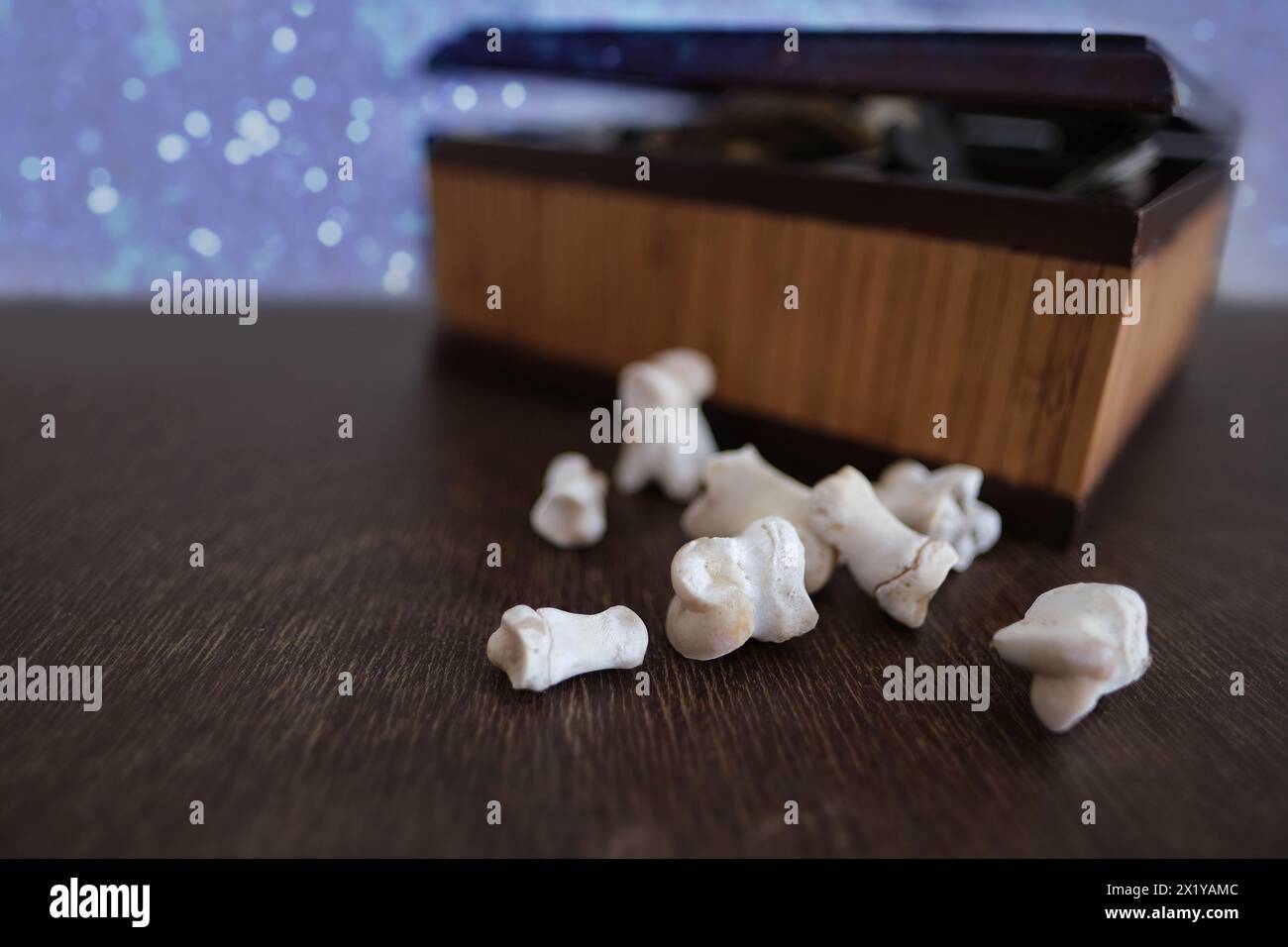 wooden brown box for storing sacred objects of the fortune teller ...