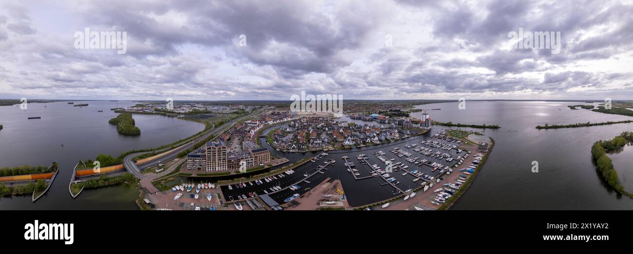 Panorama 180 degrees view with Veluwemeer aquaduct seen from above ...