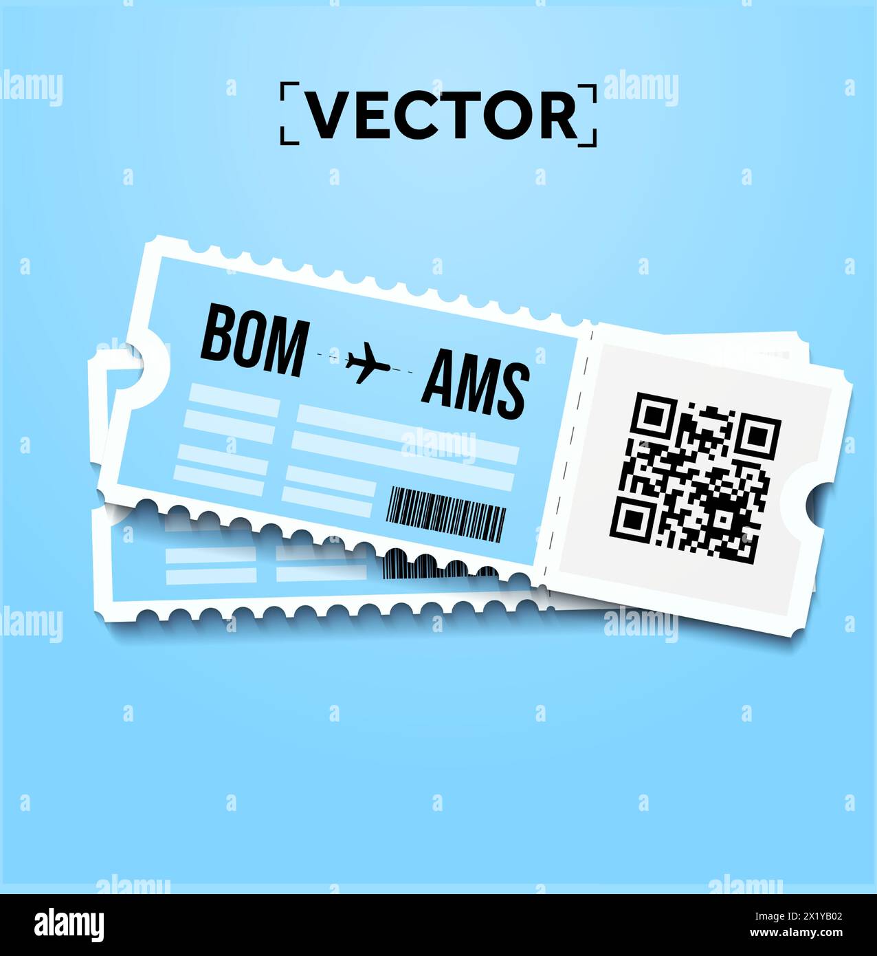 3d couple of airplane tickets with QR code, isolated on background. 3d ...