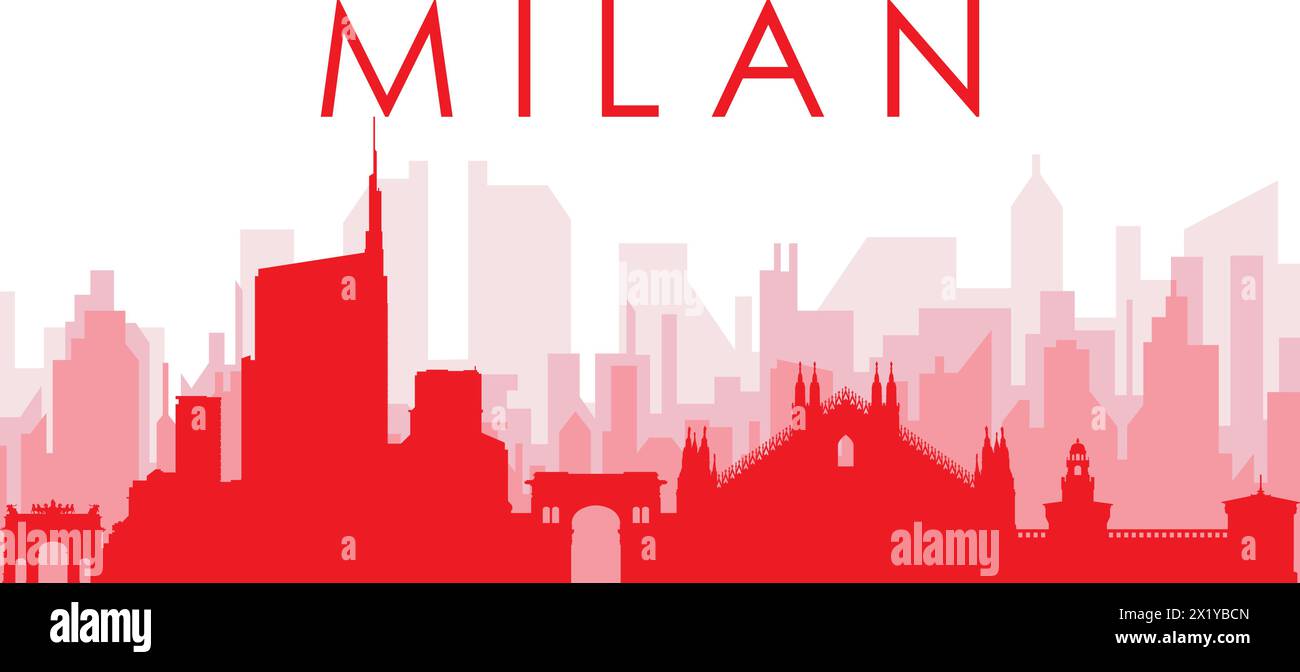 Red panoramic city skyline poster of MILAN (MILANO), ITALY Stock Vector ...