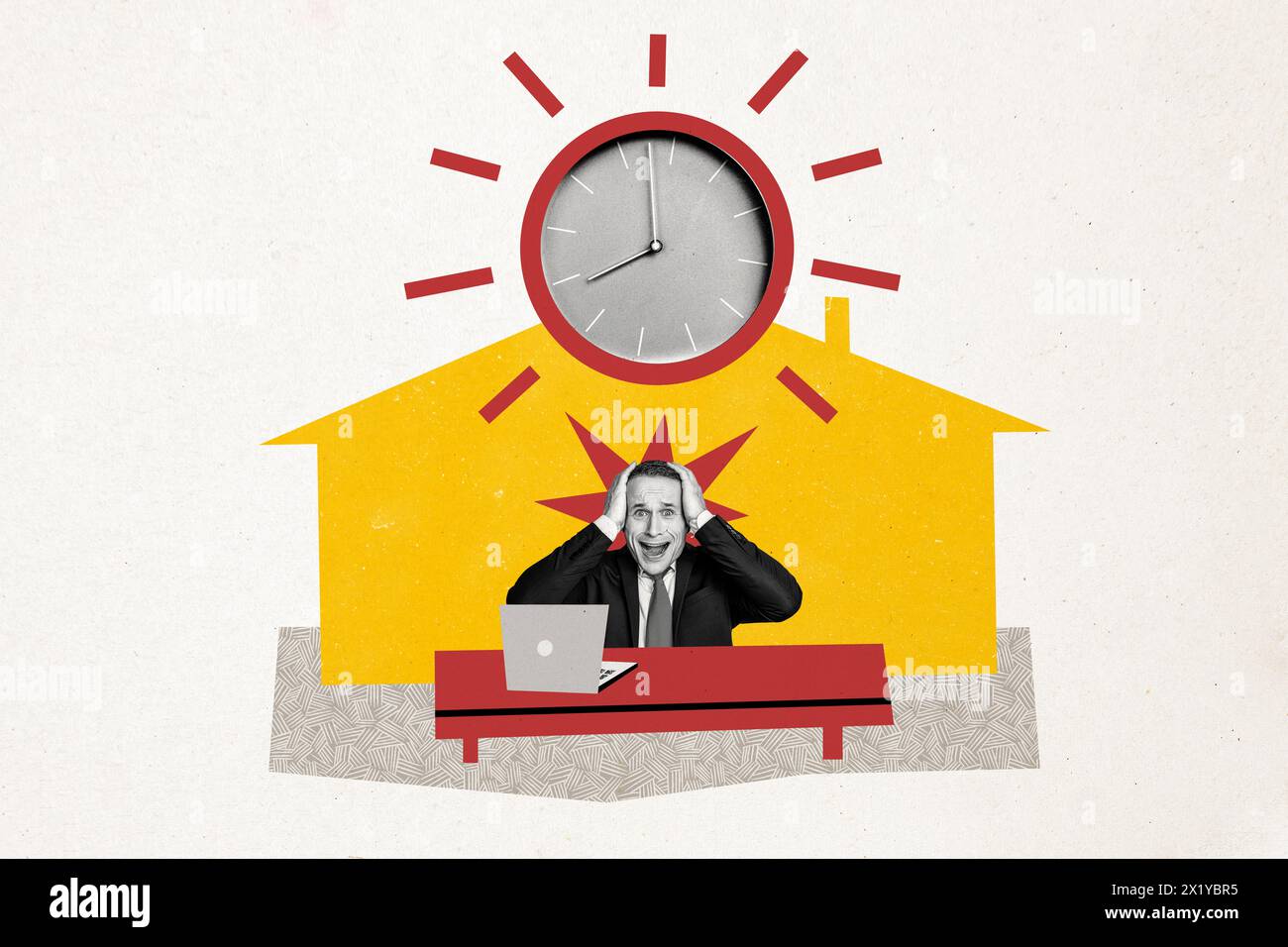 Composite photo collage of depressed businessman expire deadline laptop ...