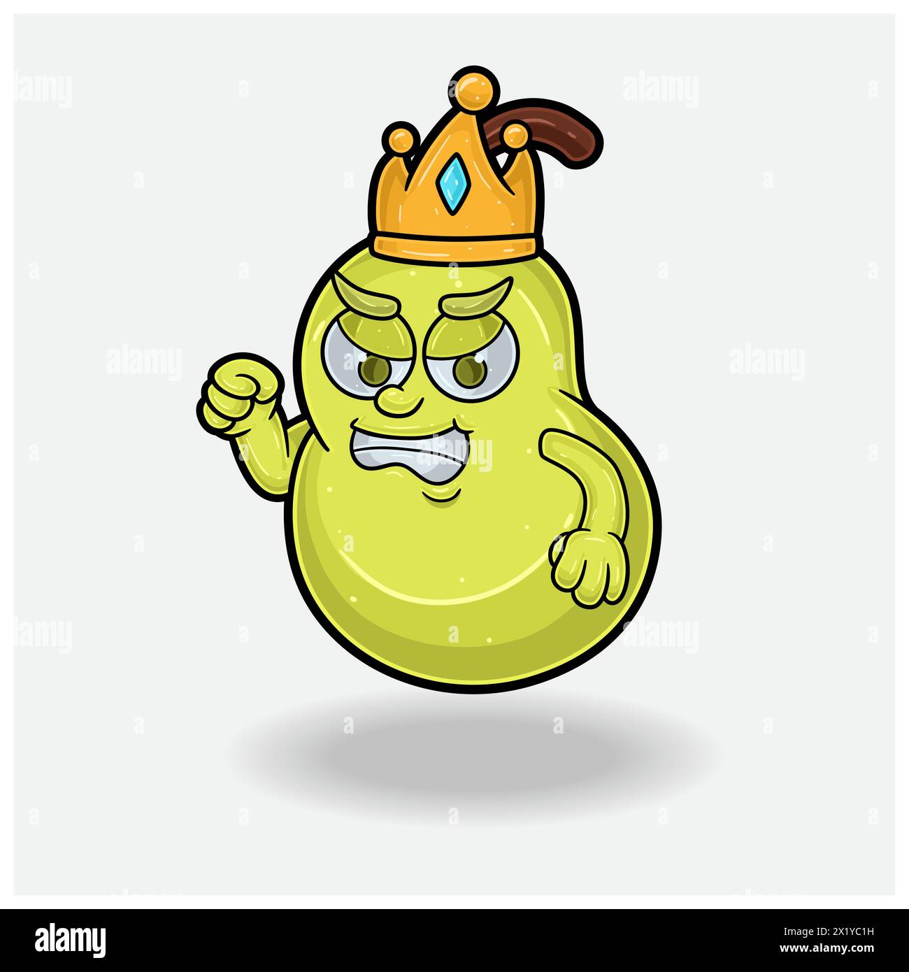 Angry expression with Pear Fruit Crown Mascot Character Cartoon. Vector ...