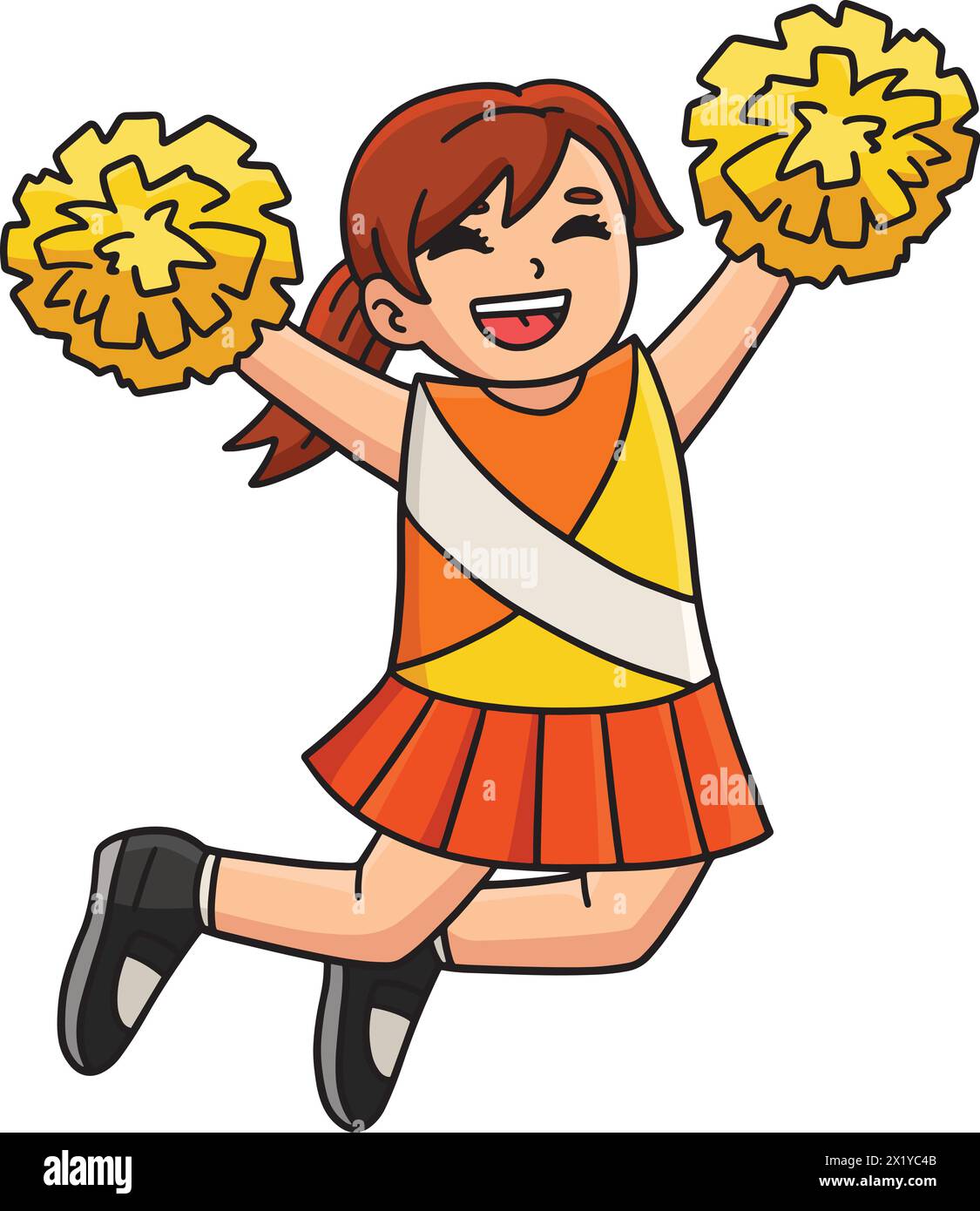 Cheerleader Girl Jumping Pompoms Cartoon Clipart Stock Vector Image ...