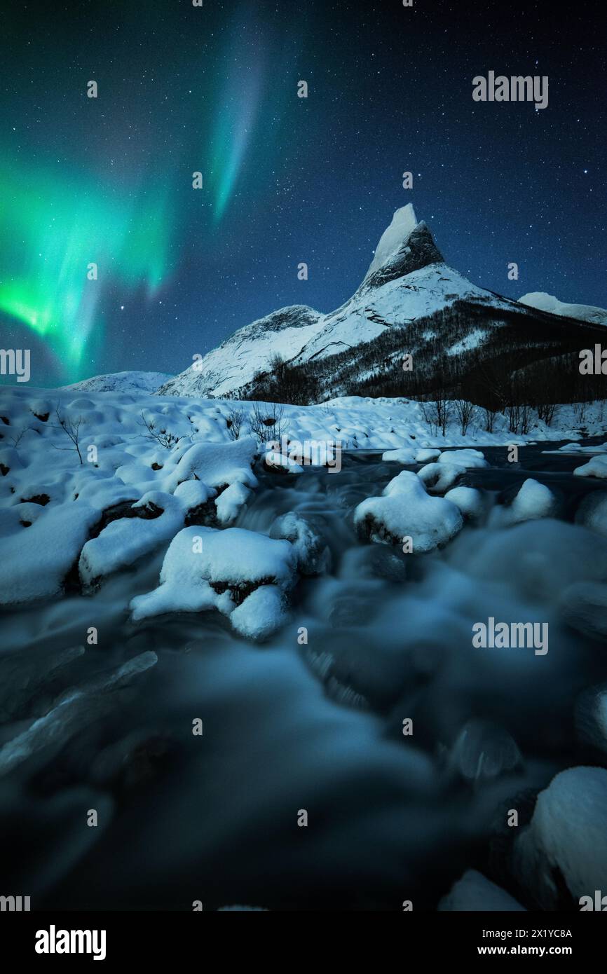 Stetinden under the northern lights, Norway Stock Photo - Alamy