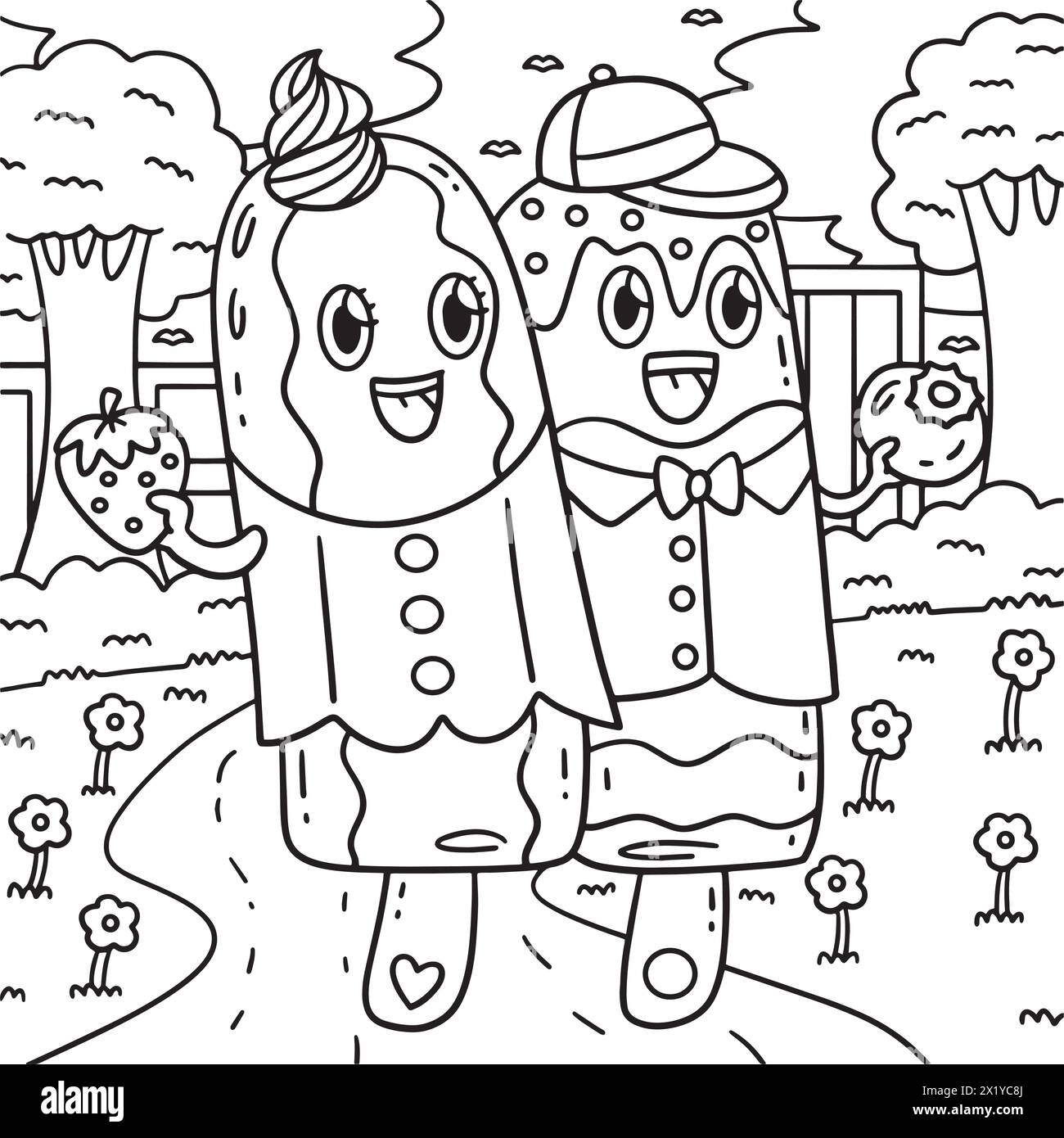Ice Cream Twin Popsicle Coloring Page for Kids Stock Vector Image & Art ...