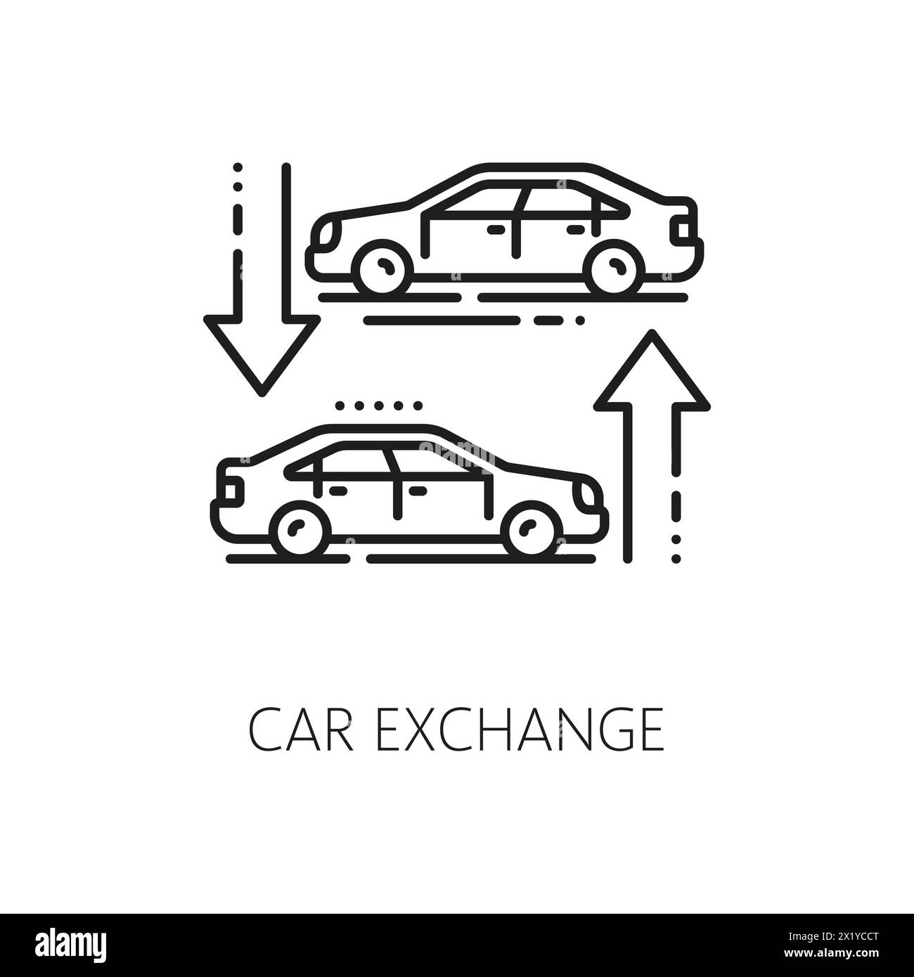 Car exchange company, auto dealer, dealership linear icon. Car search ...