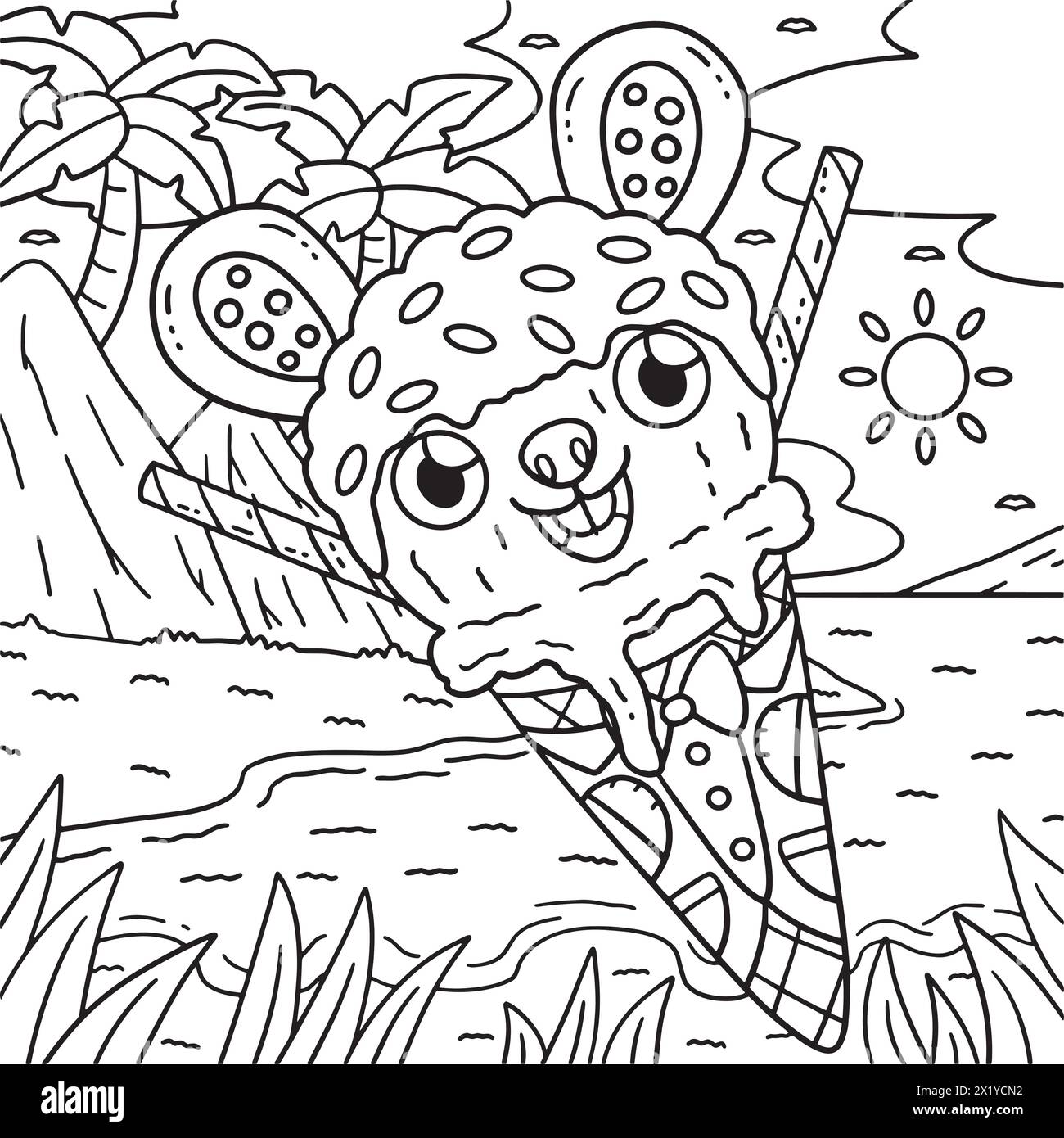 Ice Cream Rabbit Cone Coloring Page for Kids Stock Vector Image & Art ...