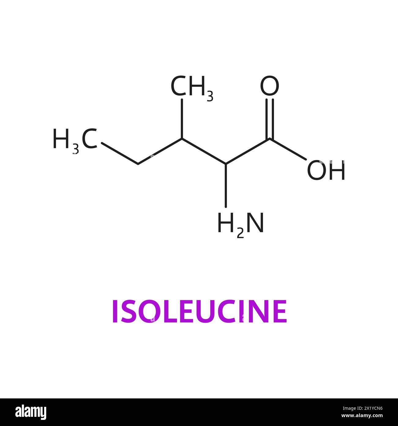 Isoleucine amino acid chemical molecules, essential chain structure ...