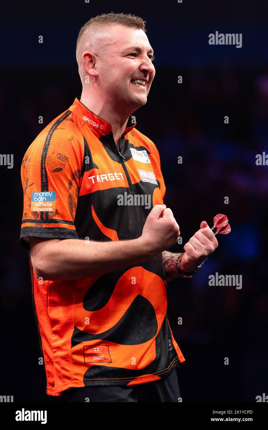 ROTTERDAM, NETHERLANDS - APRIL 18: Nathan Aspinall of England is seen celebrating during the ...