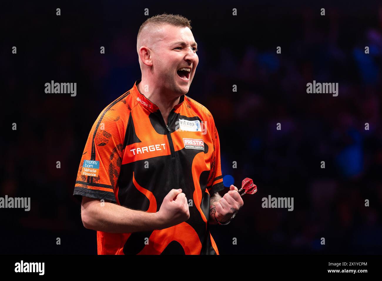 ROTTERDAM, NETHERLANDS - APRIL 18: Nathan Aspinall of England is seen celebrating during the ...