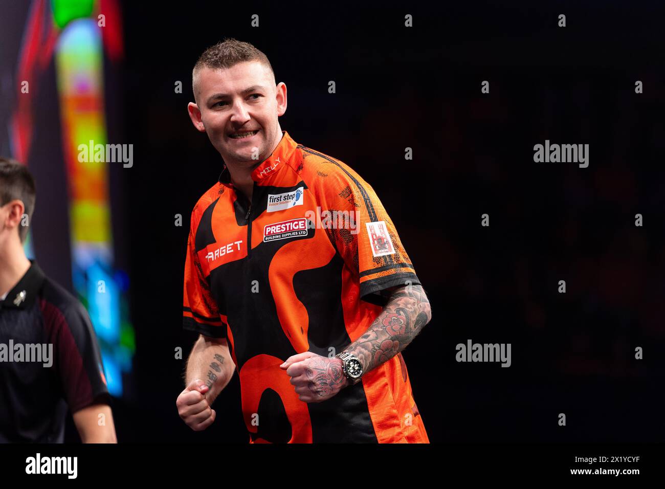 ROTTERDAM, NETHERLANDS - APRIL 18: Nathan Aspinall of England is seen celebrating during the ...