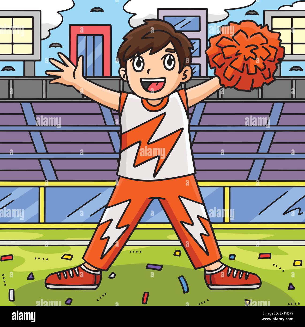 Cheerleading Boy Cheerleader Waving Colored Stock Vector Image & Art ...