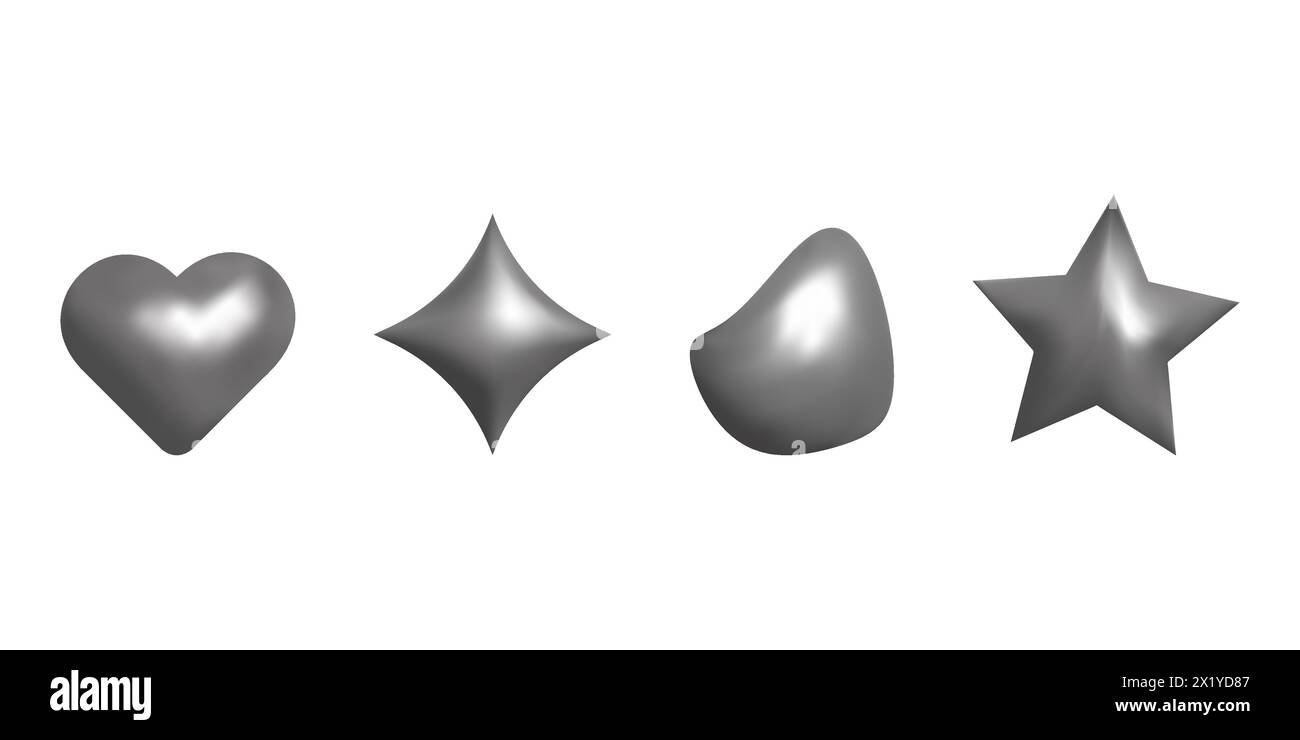 3D shapes in Y2k style metal element. Set for banner poster design web ...