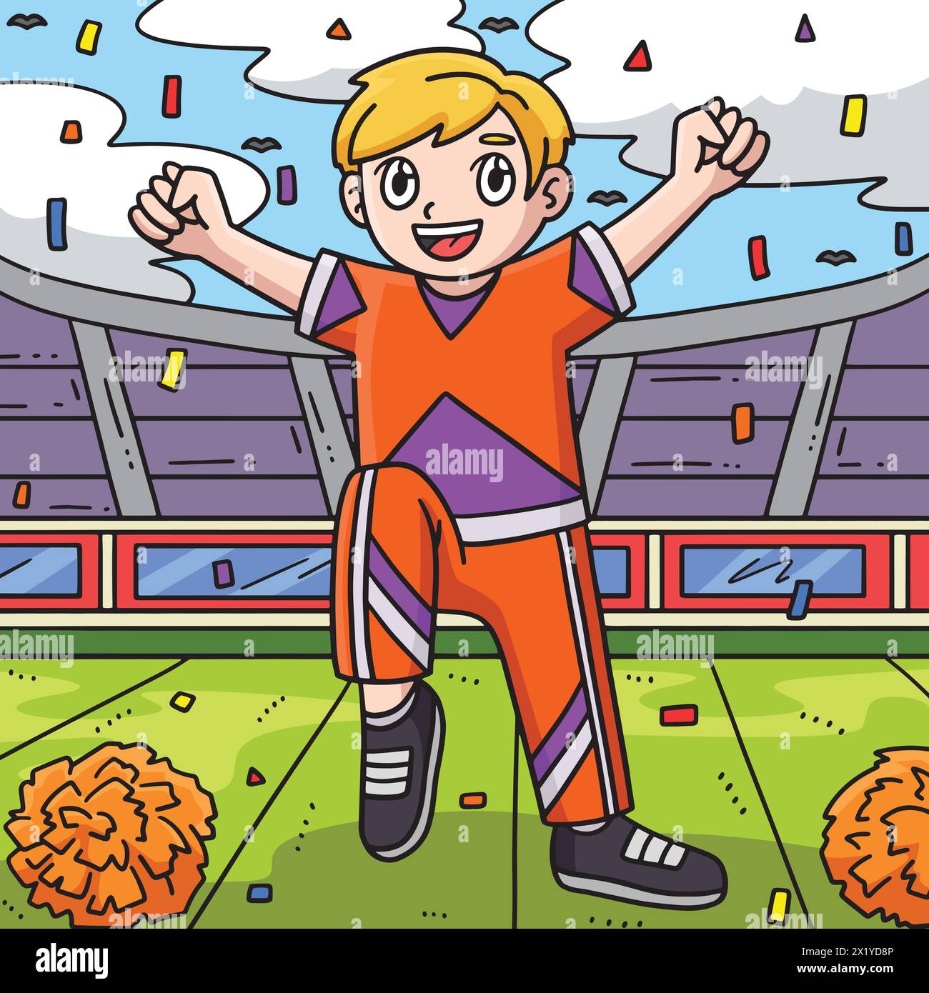 Cheerleader Boy Lifting Leg Raise Hands Colored Stock Vector Image ...