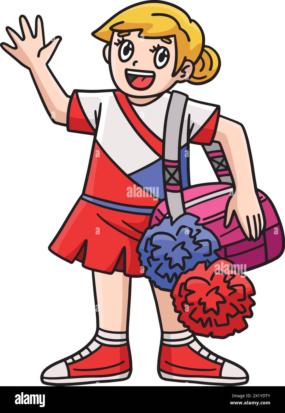 Cheerleader Girl with a Sports Bag Pompoms Clipart Stock Vector Image ...