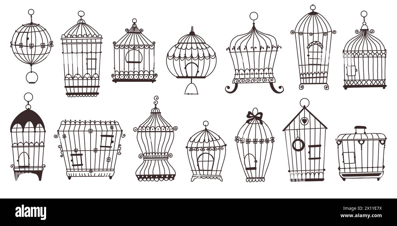 Bird cages. Silhouette vintage birdcages. Ornamental objects ...