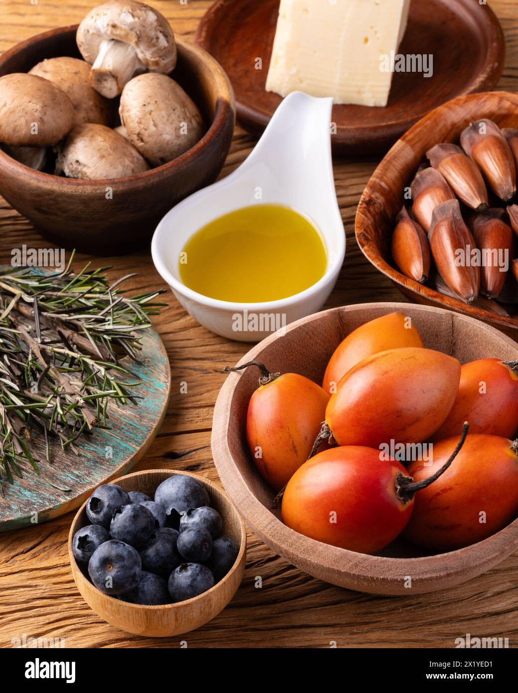 Brazilian Mantiqueira region typical ingredients. Tamarillo, pinion ...