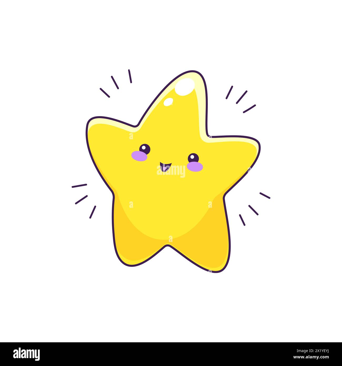 Cartoon funny kawaii star character or little twinkle vector personage ...