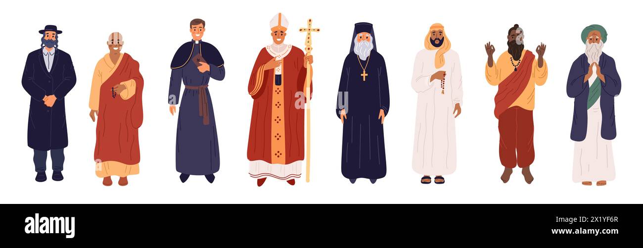 Different religions priests. Religious characters in ceremonial clothes ...