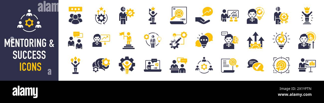 Mentoring and success icon set. concept with icon of goals, coaching, guidance, training ...