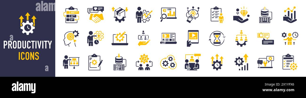 Productivity icon set. Such as efficiency, task, focus, multitasking, performance, process ...