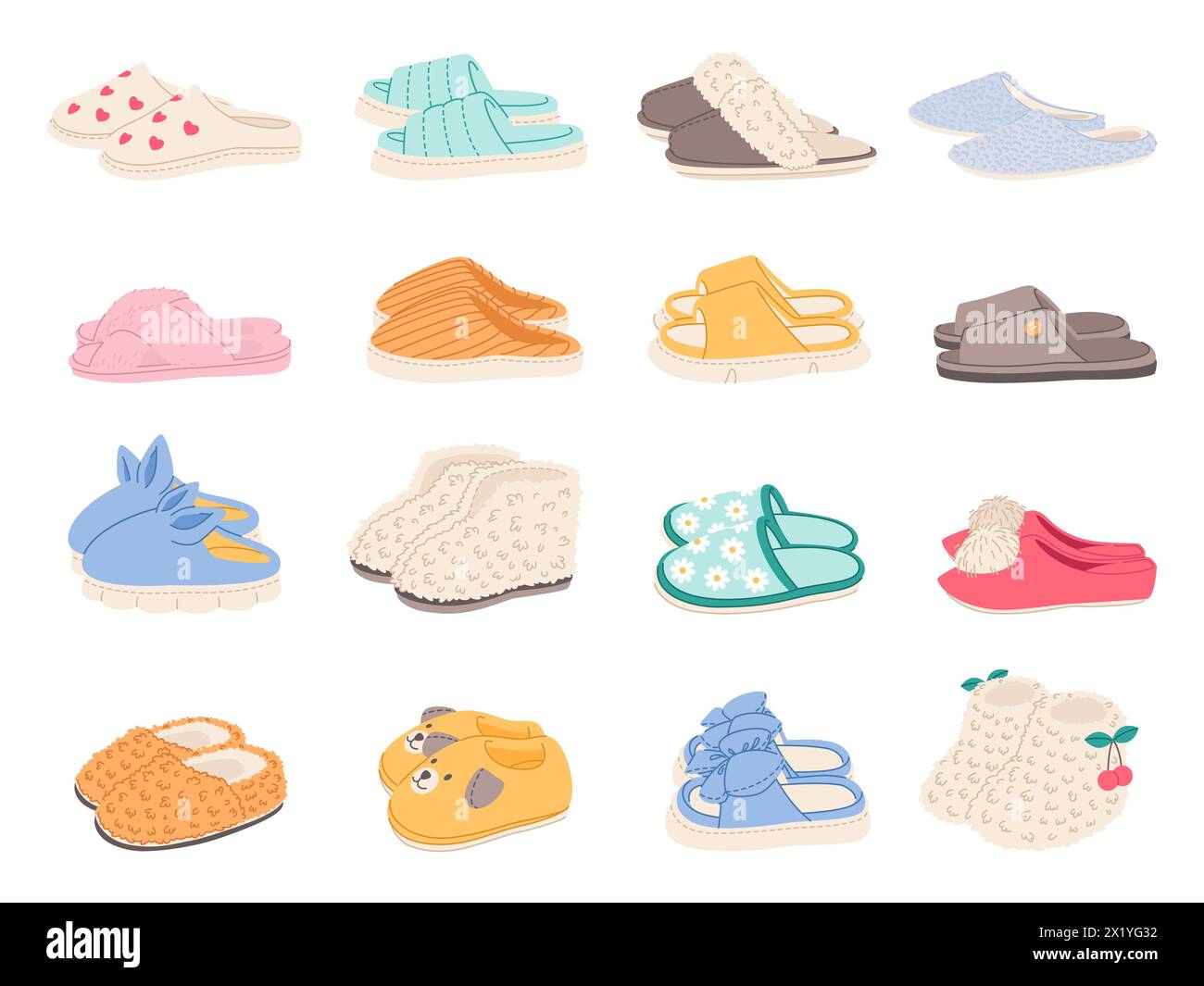 Cartoon house colorful slippers. Female and male indoor shoes, cozy ...