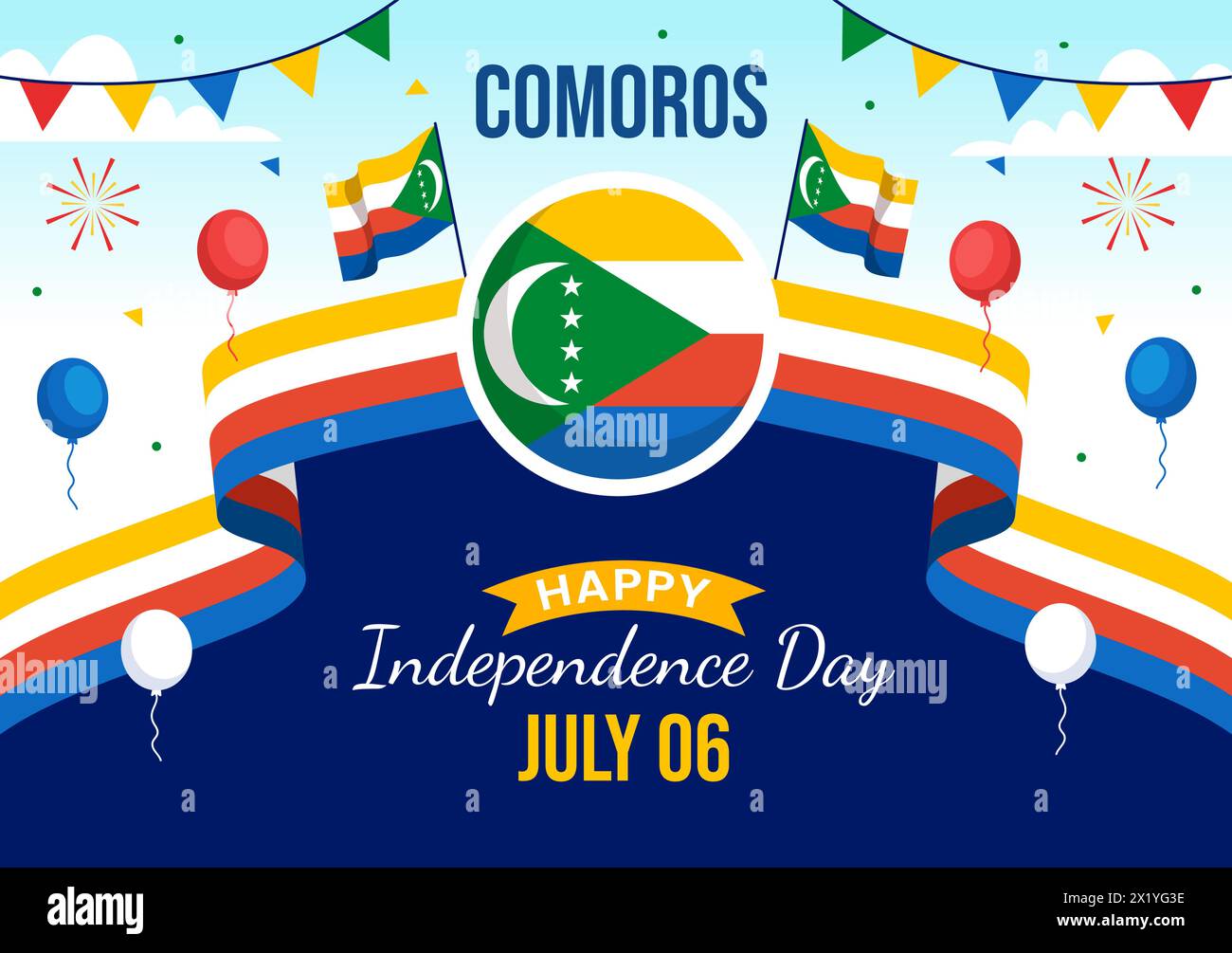 Happy Comoros Independence Day Vector Illustration on 6 July with ...
