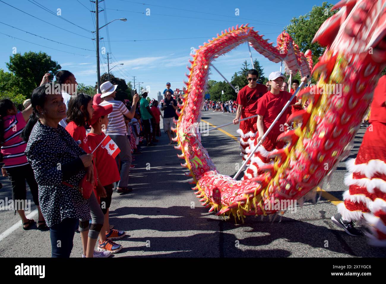 Toronto, Ontario / Canada - July 01, 2019: Canada Day parade with ...