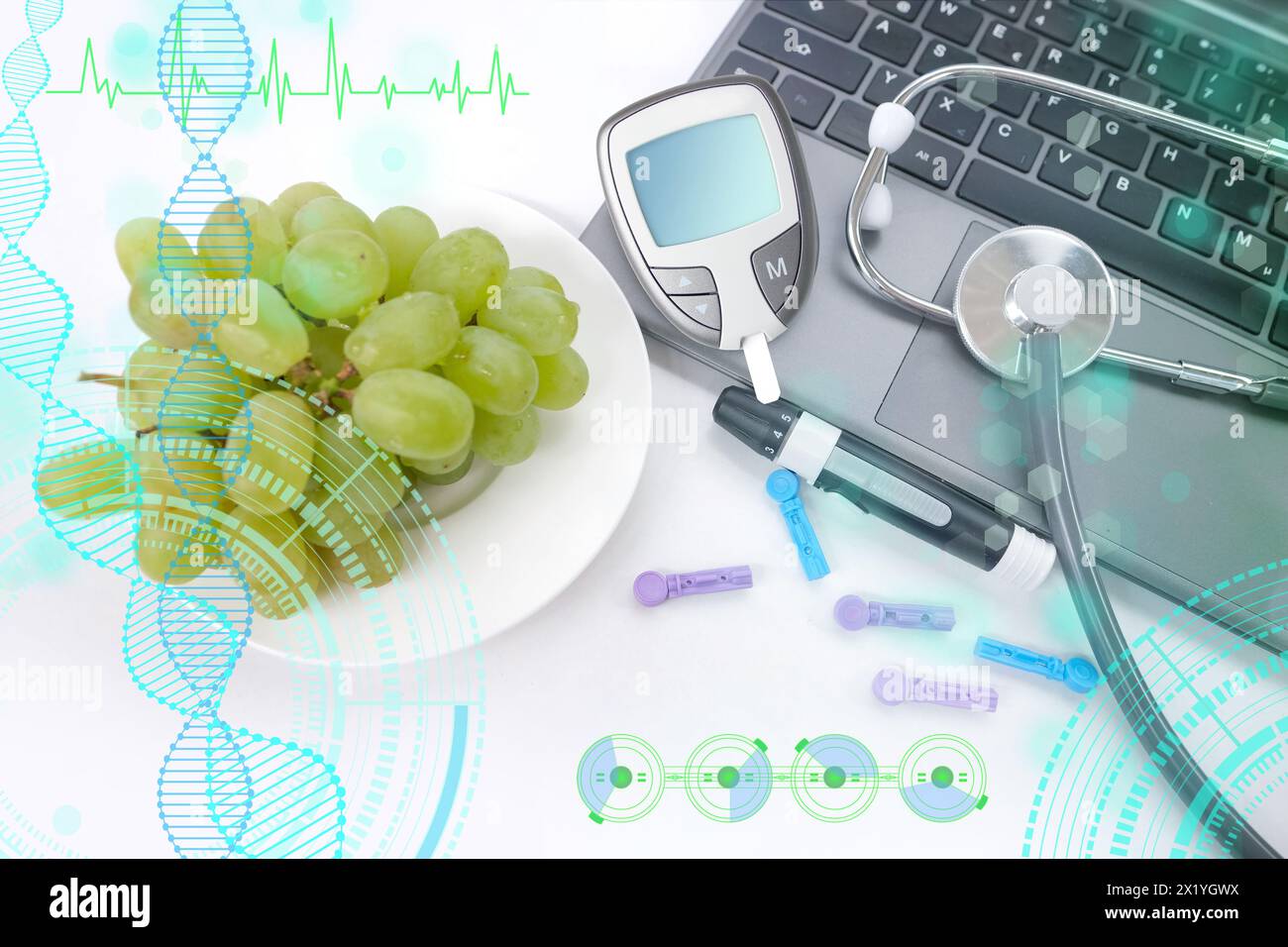 medical stethoscope, diabetic lancet set with spare needles, glucometer ...