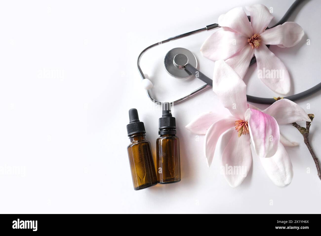 oil, tincture, medical stethoscope, creating a new medicine from plants ...