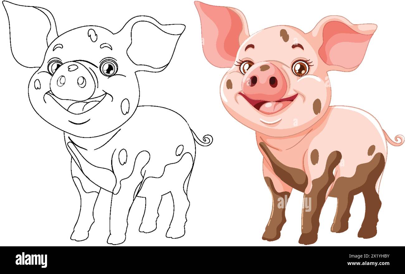 Vector transition from sketch to colored pig Stock Vector Image & Art ...