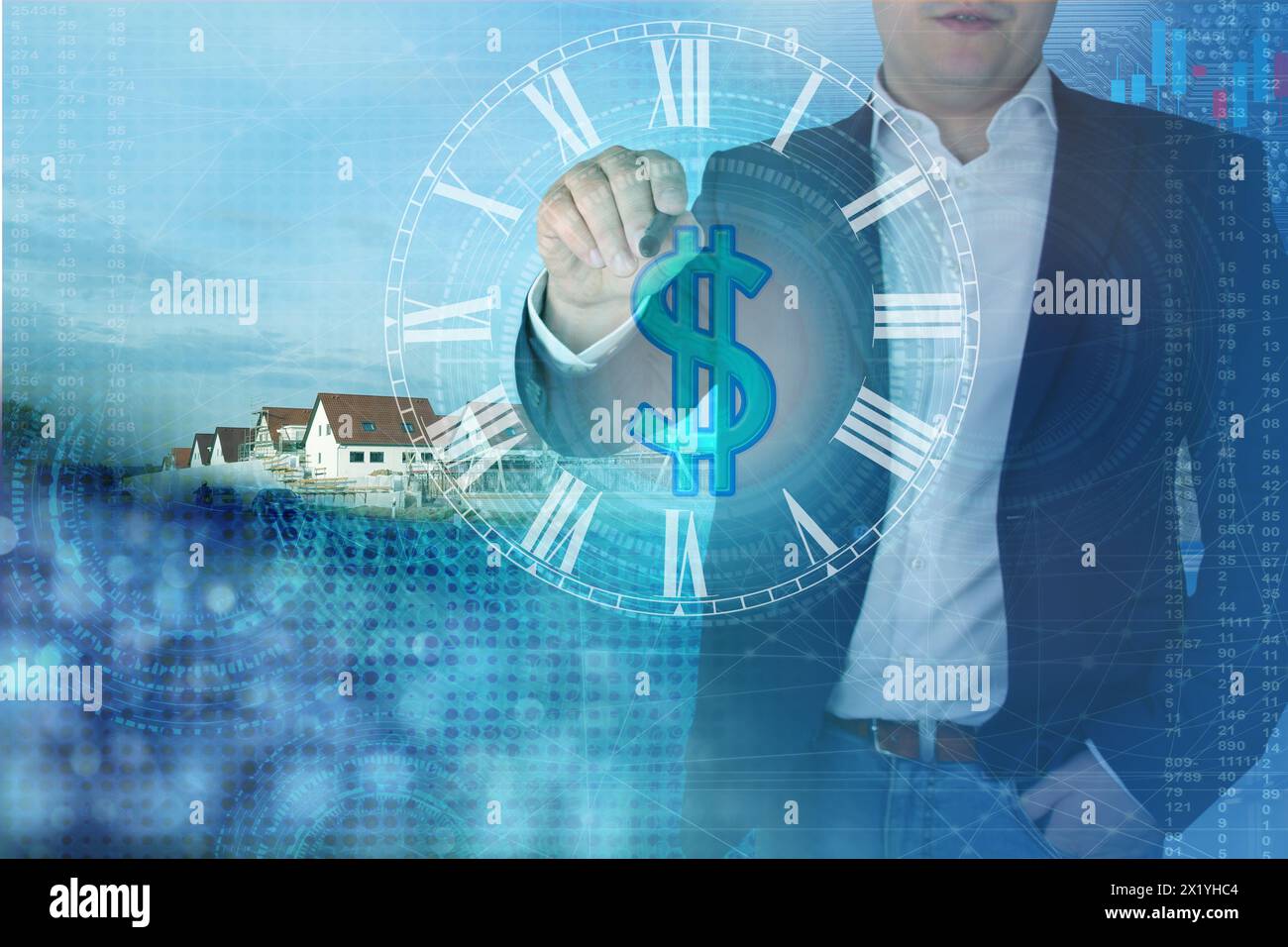 architect, realtor, rows of identical new houses with brown tiled roofs ...