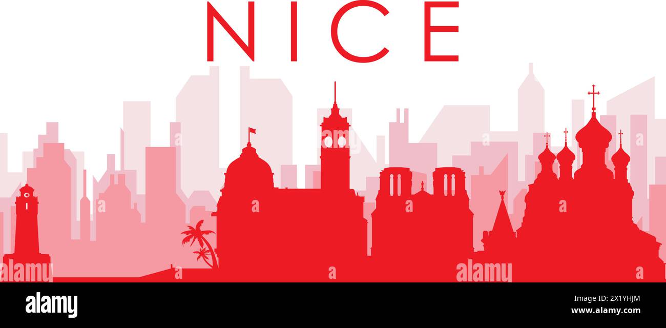 Red panoramic city skyline poster of NICE, FRANCE Stock Vector Image ...