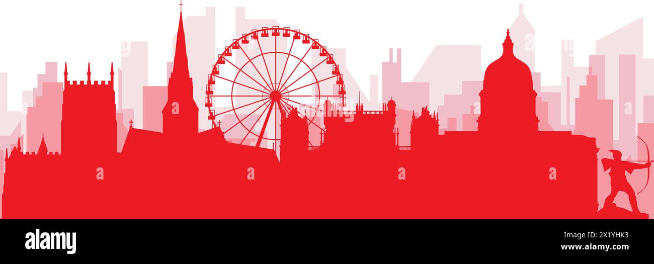 Red panoramic city skyline poster of NOTTINGHAM, UNITED KINGDOM Stock ...