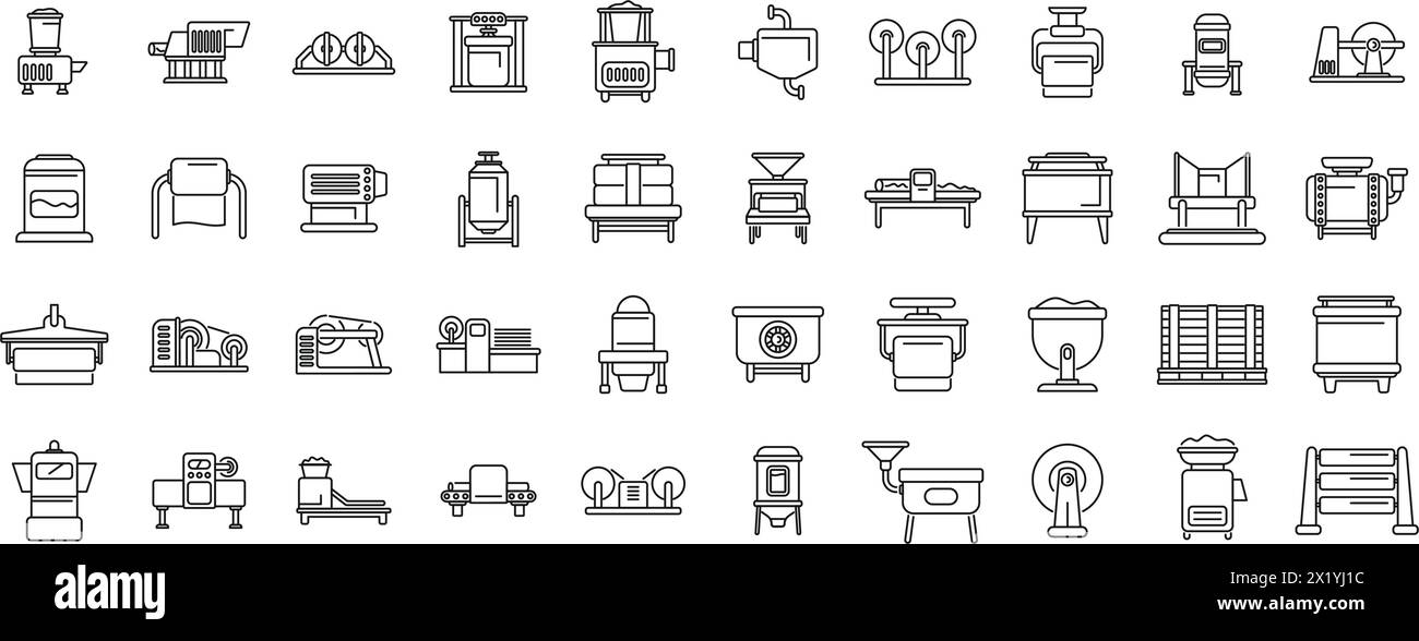 Equipment for paper production icons set outline vector. Factory roll ...