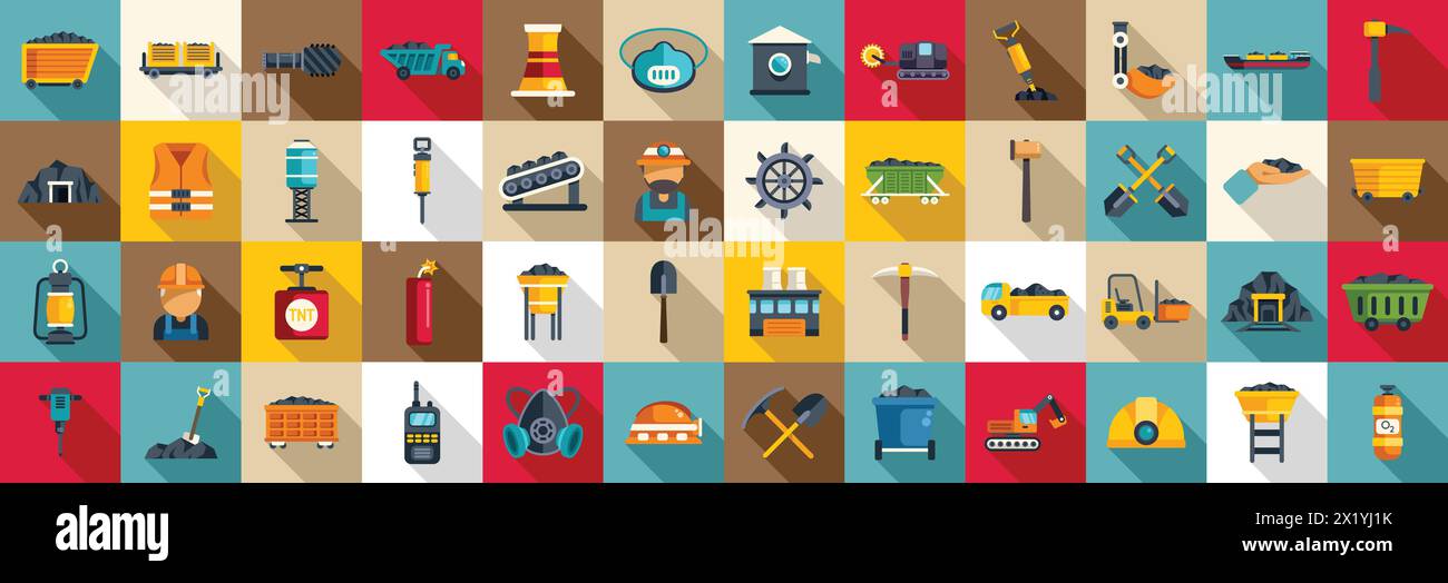 Coal mining icons set flat vector. Mine factory. Rock energy fossil Stock Vector Image & Art - Alamy