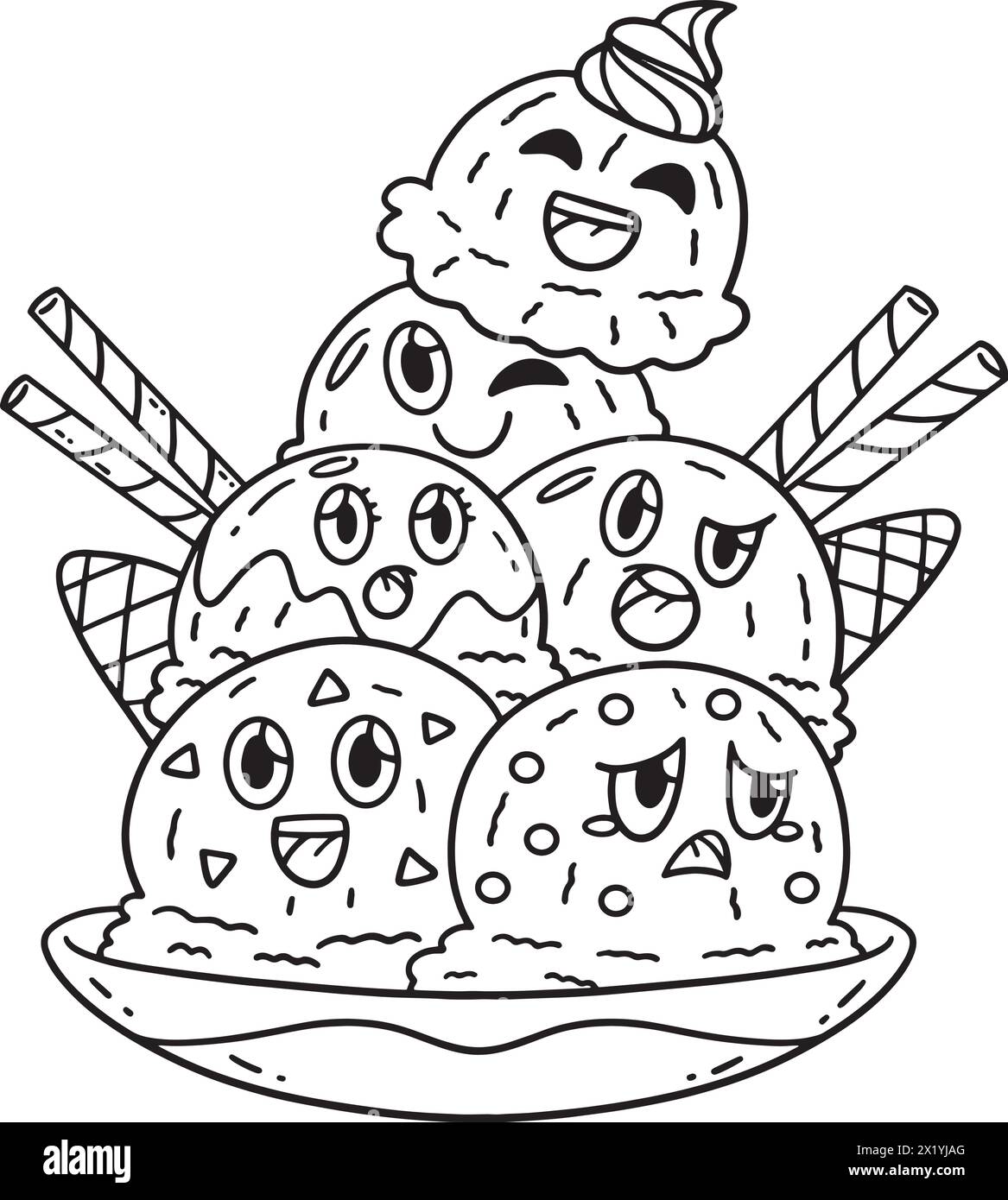 Ice Cream Tower Isolated Coloring Page for Kids Stock Vector Image ...