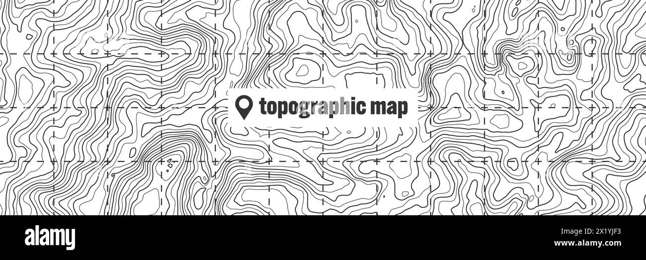 Topographic map with contour lines. Geographic terrain grid, relief height elevation. Ground ...