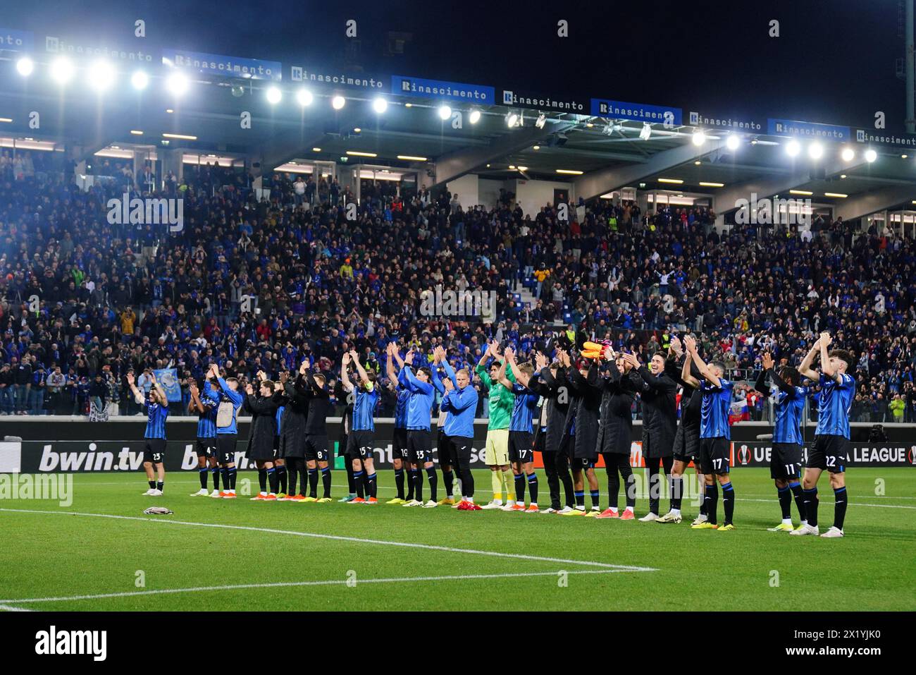 The team (Atalanta BC) celebrates the win during the UEFA Europa League ...
