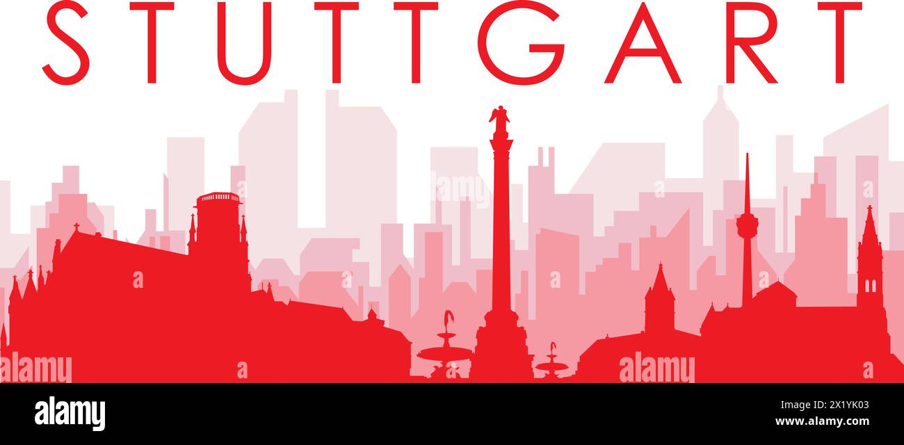 Red panoramic city skyline poster of STUTTGART, GERMANY Stock Vector ...