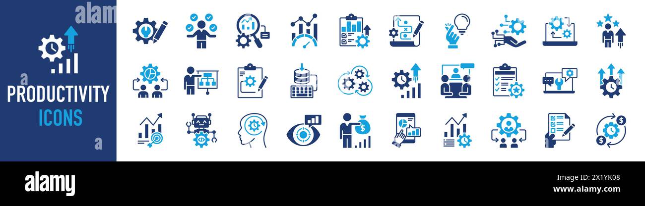 Productivity icon set. Such as efficiency, task, focus, multitasking, performance, process ...
