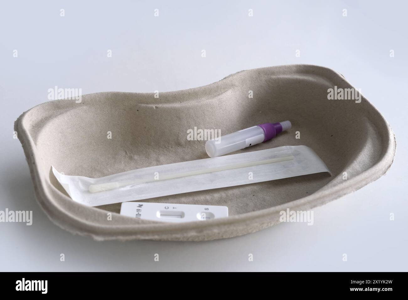 close-up of medical cuvette with disposable sterile kit for rapid ...