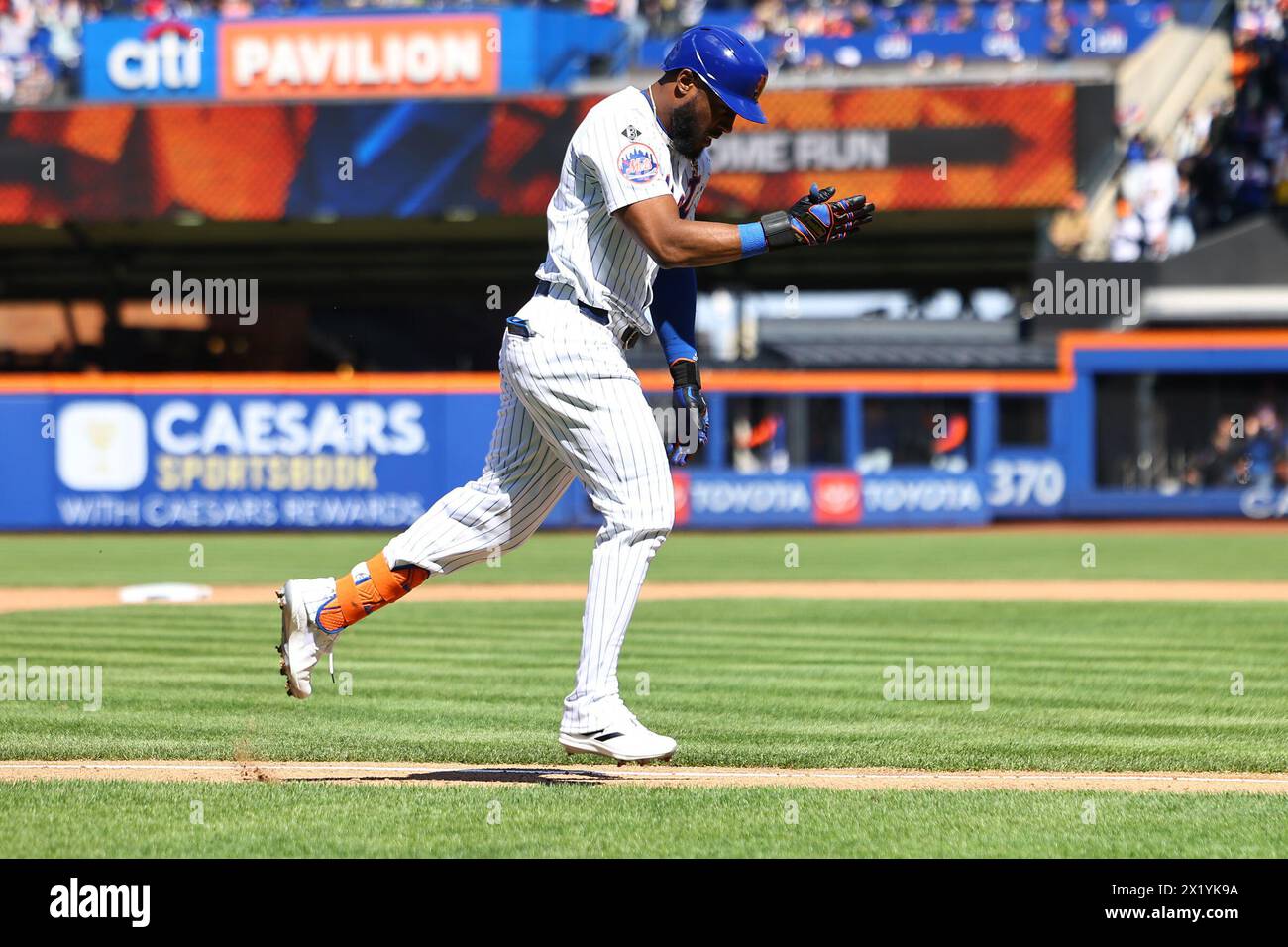 New York Mets Starling Marte #6 rounds bases after homering during the ...