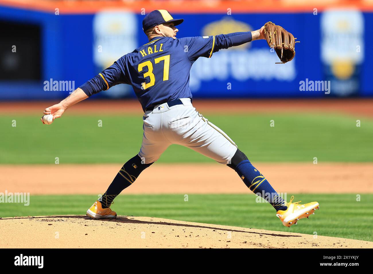 Milwaukee Brewers starting pitcher DL Hall #37 throws during the first ...