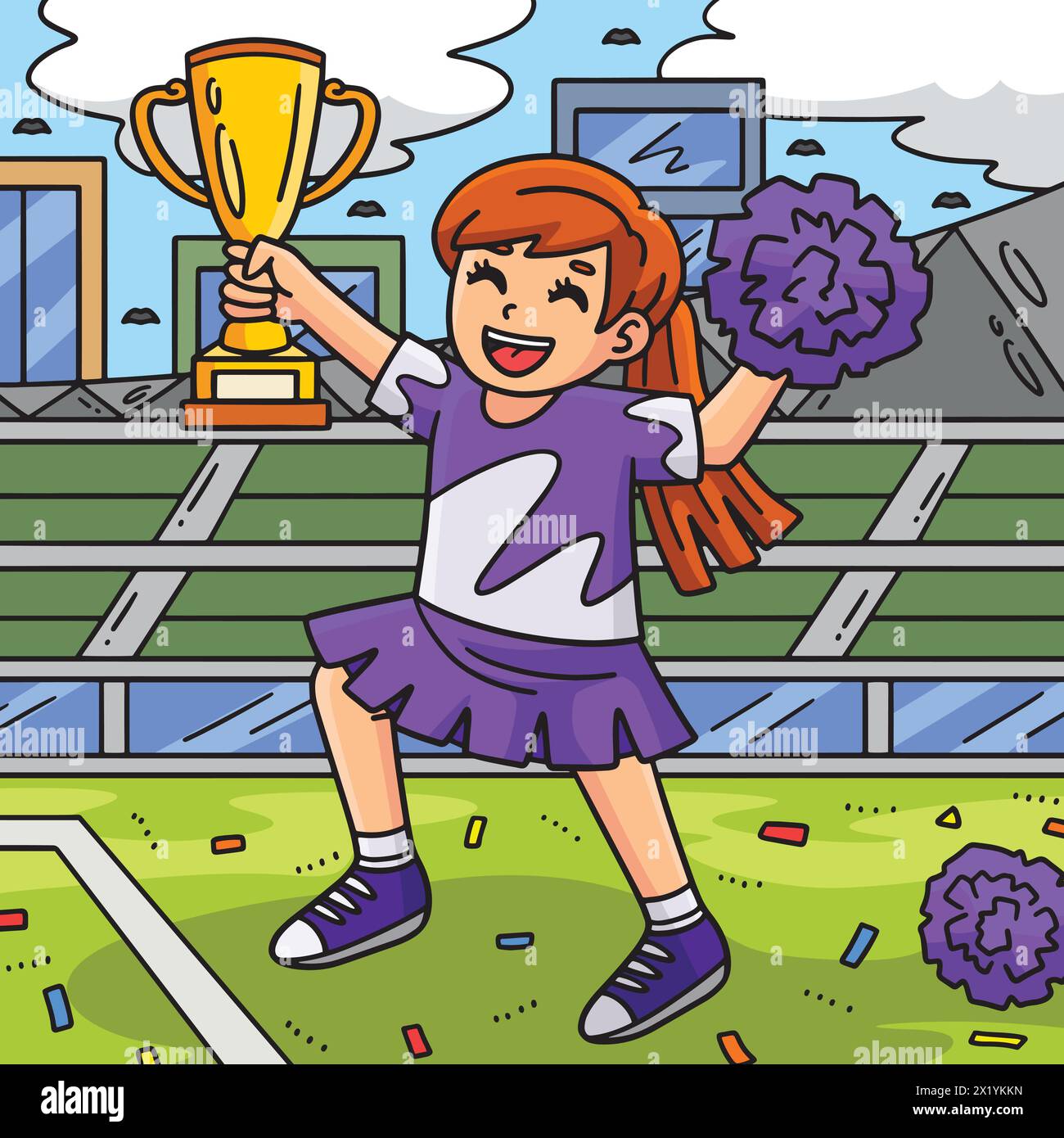 Cheerleading Girl Cheerleader with Trophy Colored Stock Vector Image ...